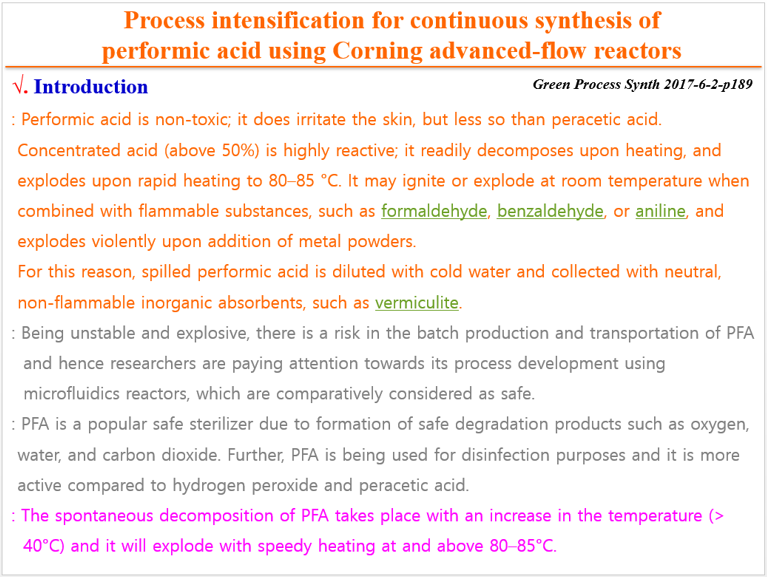 웰이앤씨 : Process intensification for continuous synthesis of Performic acid using Corning advanced ...